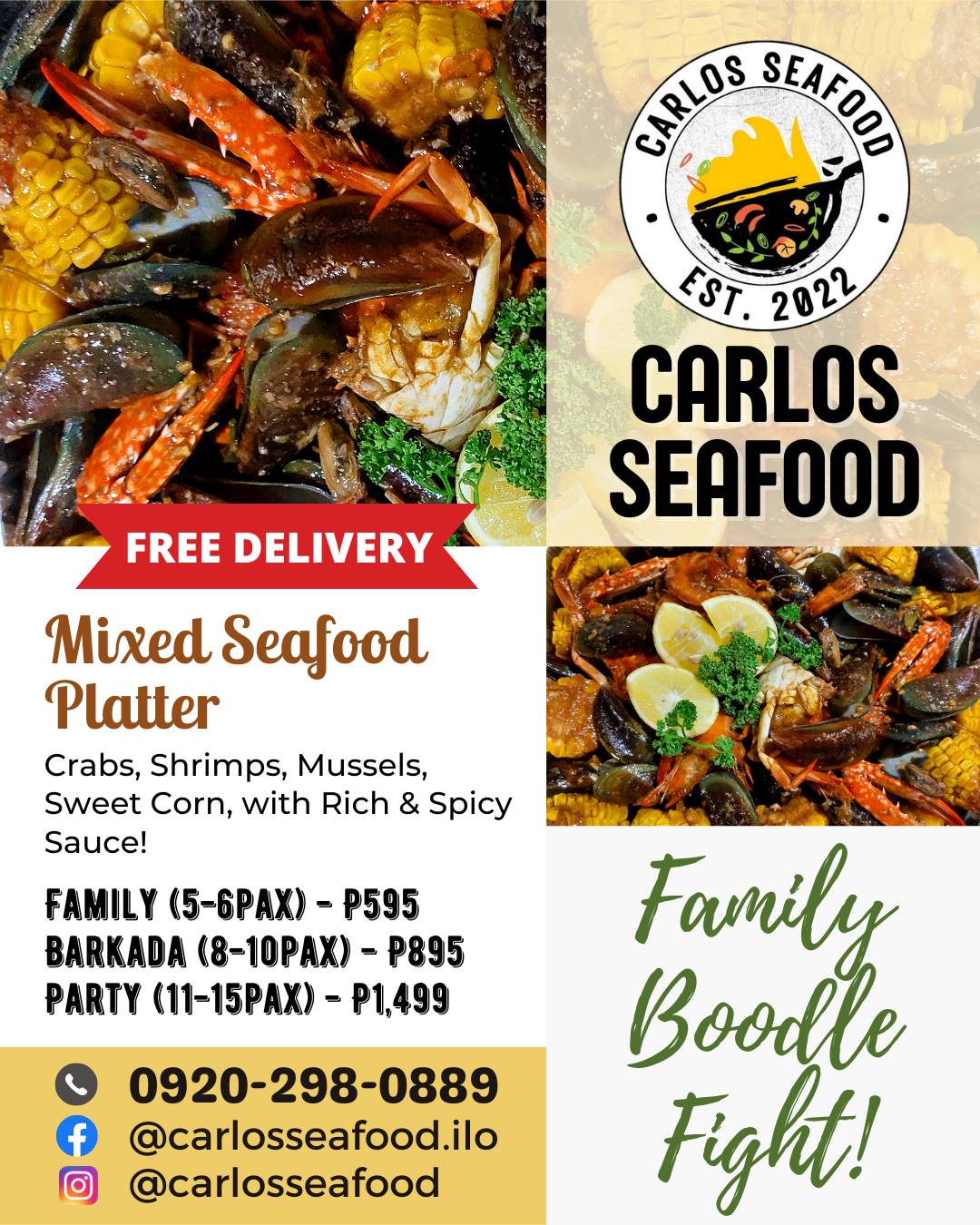 Menu at Carlos Seafood restaurant, Iloilo City