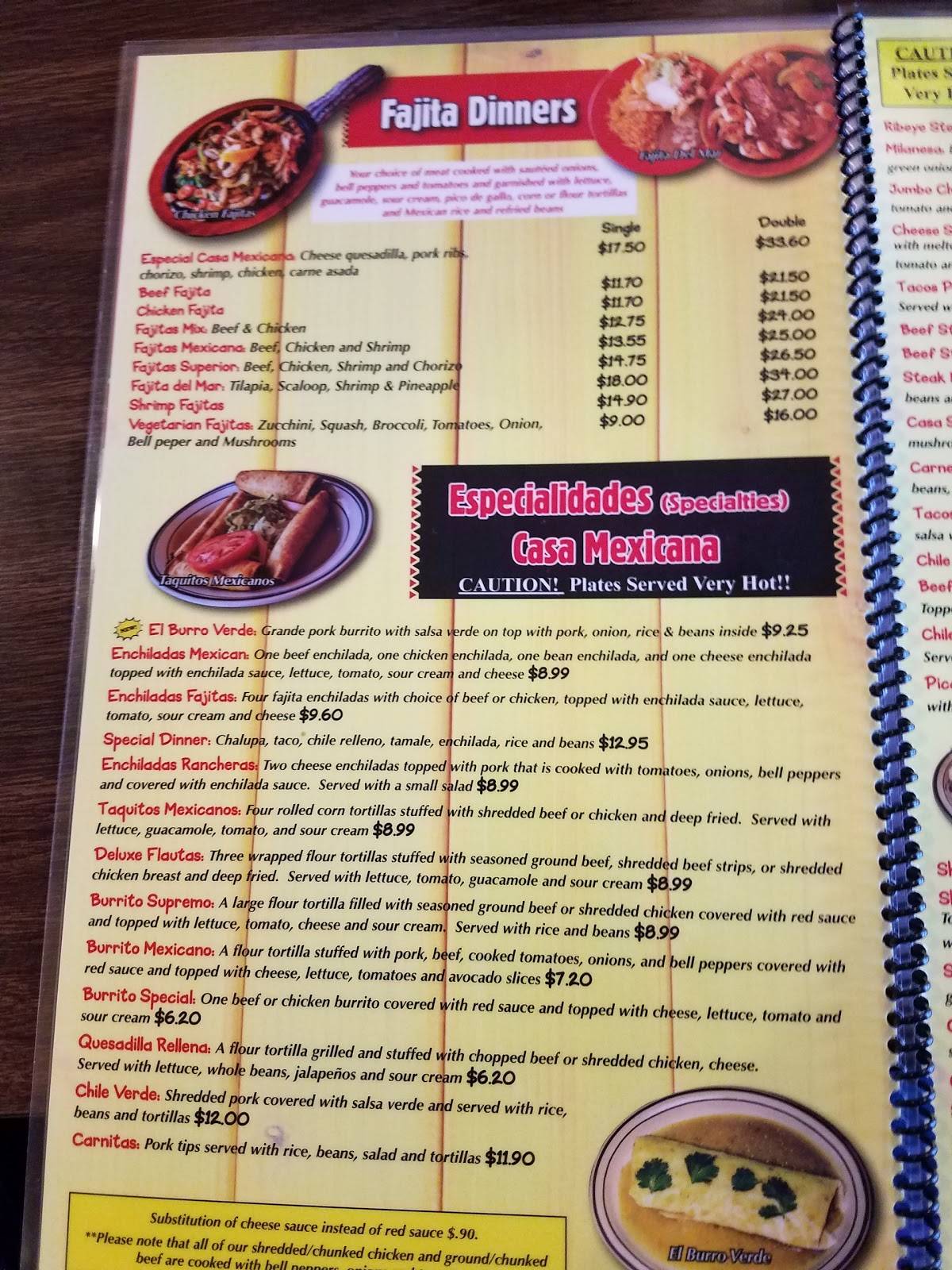 Menu at Casa Mexicana restaurant, North Little Rock, 7111 John F ...