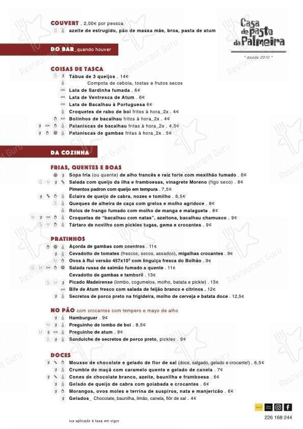 Menu at Casa de Pasto da Palmeira restaurant, Porto