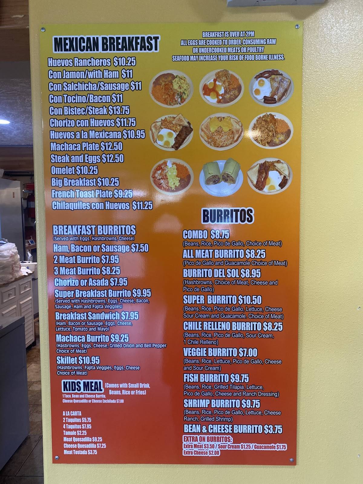 Menu at Casa del Sol restaurant, Clackamas