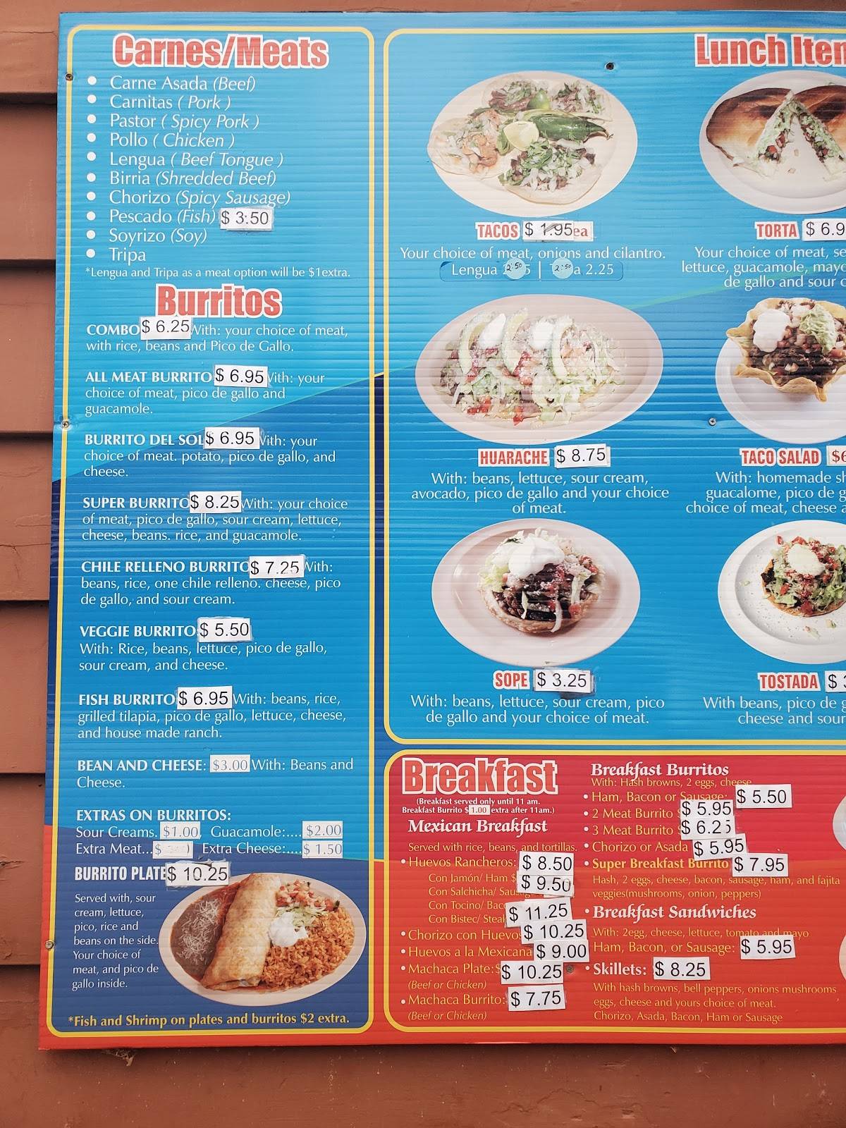 Menu at Casa del Sol restaurant, Clackamas