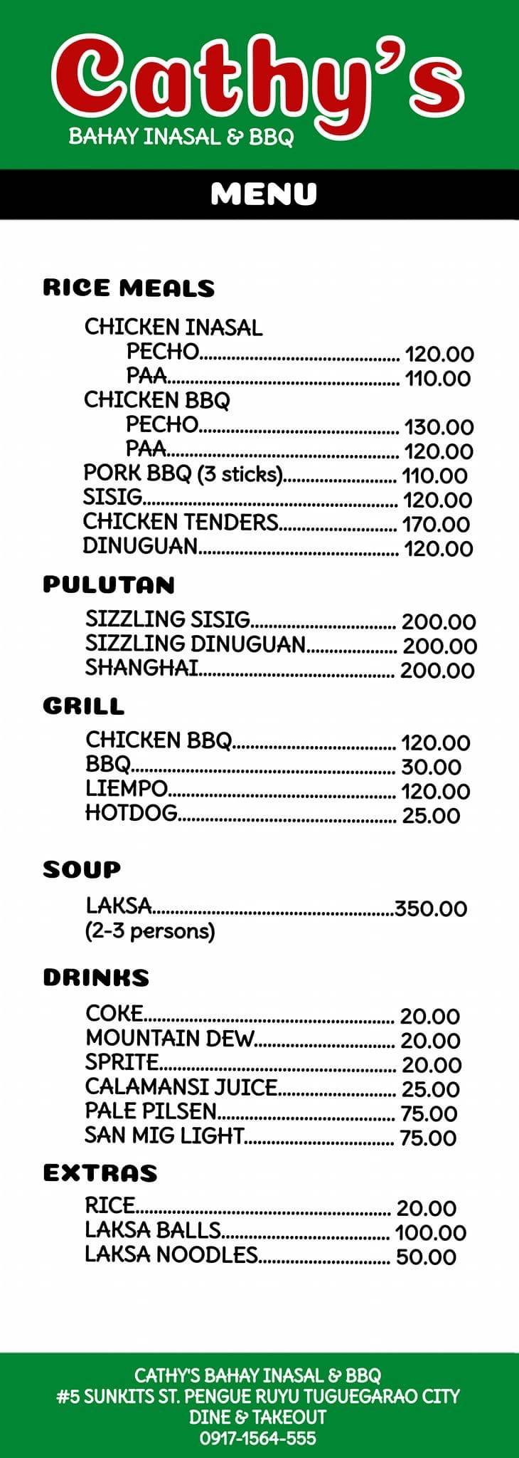 Menu at Cathy's Bahay Inasal & BBQ, Tuguegarao City