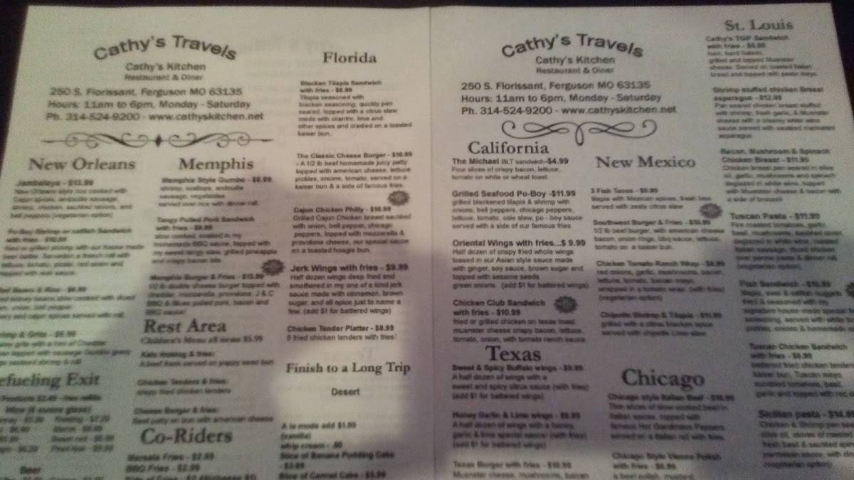Menu at Cathy's Kitchen restaurant, Ferguson