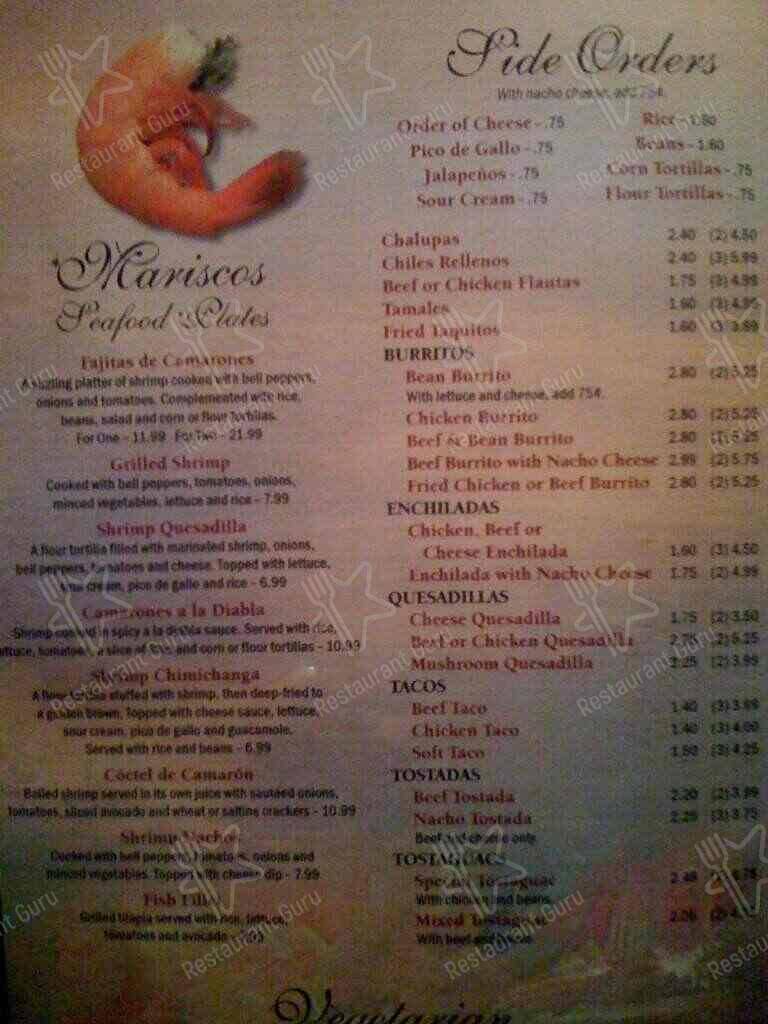 Menu at Cazadores restaurant, Ridgeland