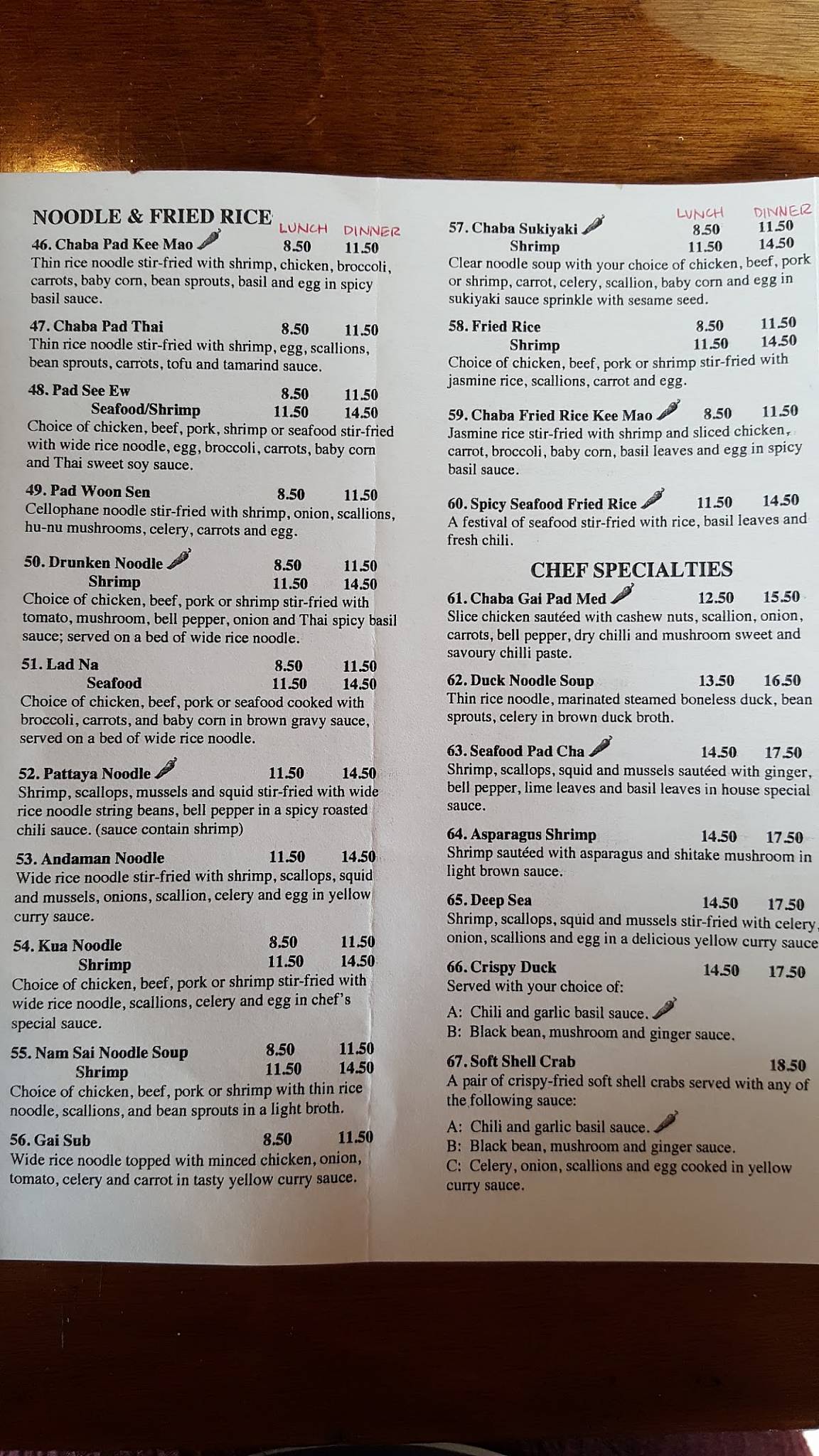 Menu at Chaba Thai Bistro restaurant, Beaumont, Phelan Blvd