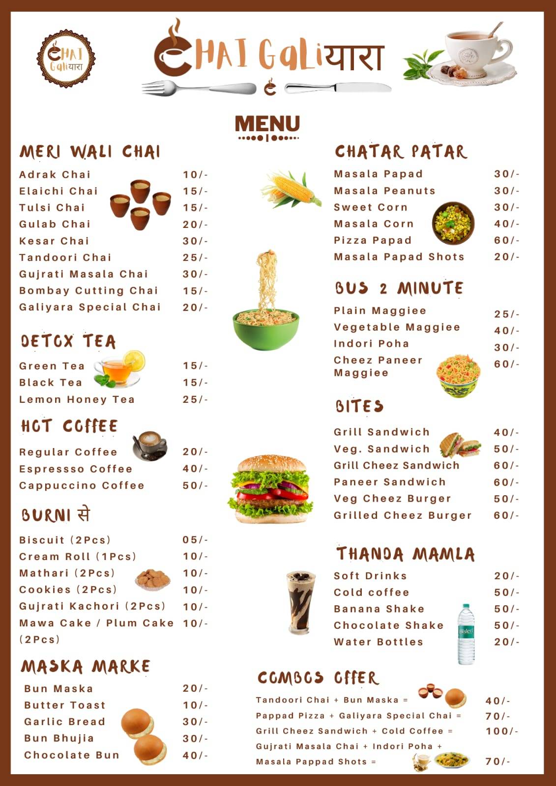Menu at Chai Galiyara, Firozabad