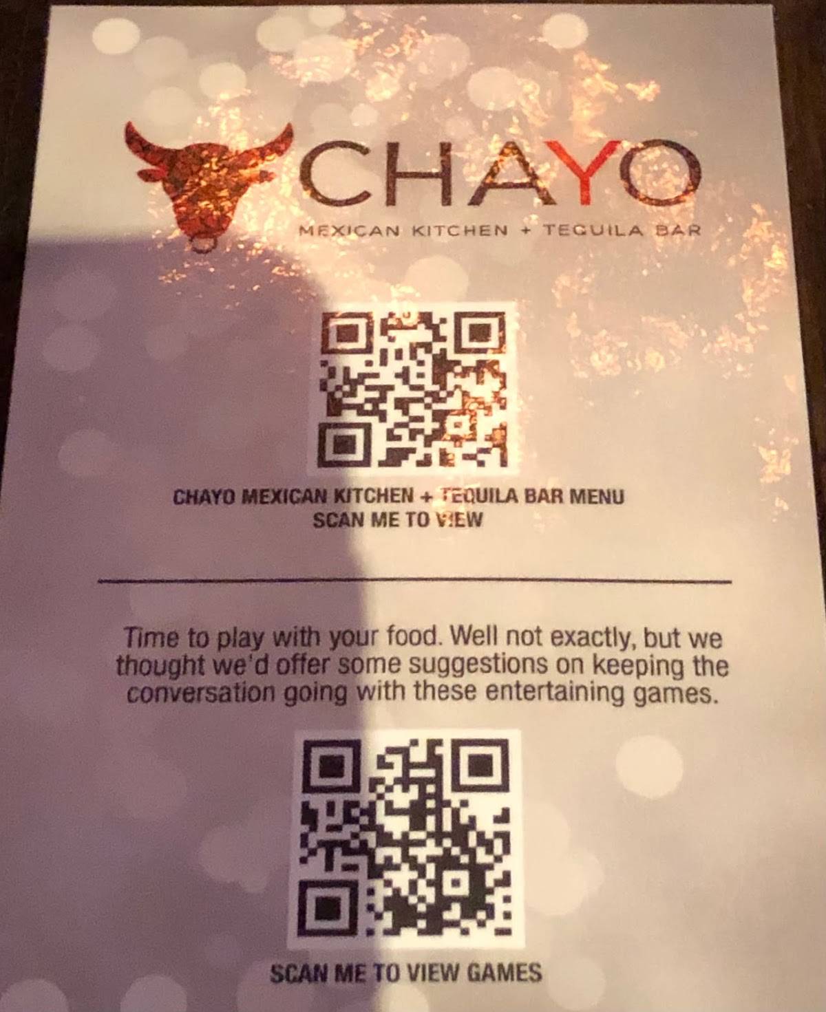 Menu at Chayo Mexican Kitchen + Tequila Bar, Las Vegas