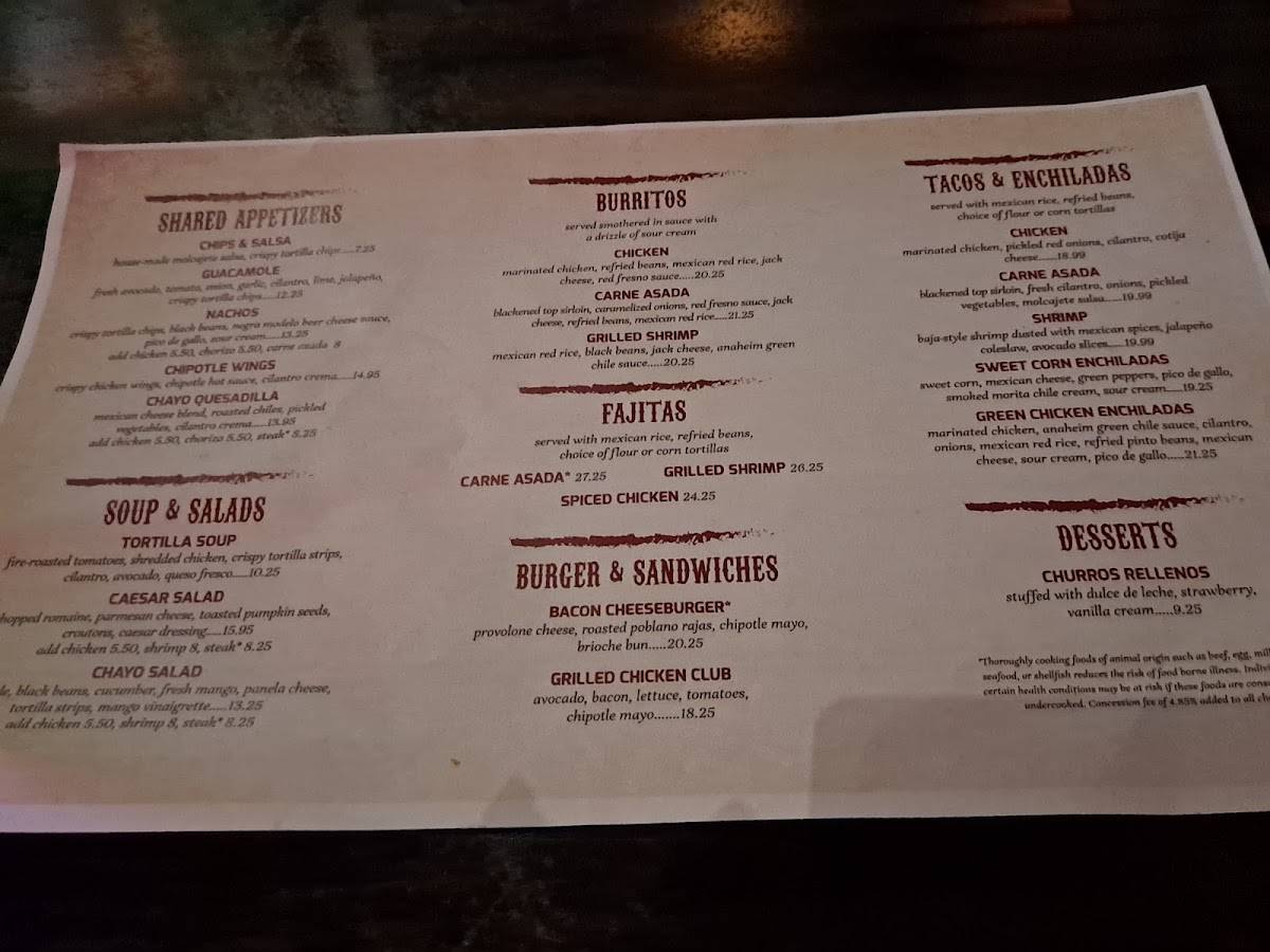 Menu at Chayo Mexican Kitchen + Tequila Bar, Las Vegas