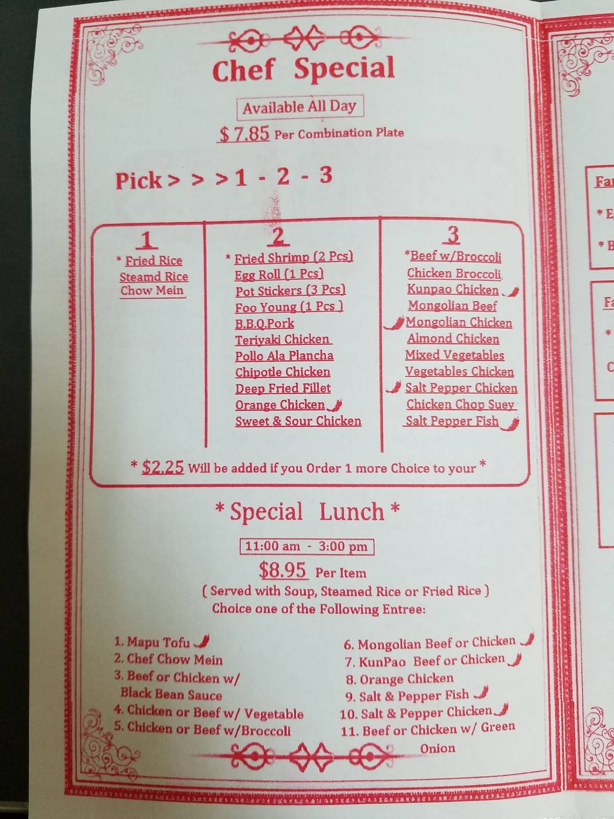 Menu at Chef Lee's Food Express fast food, El Centro