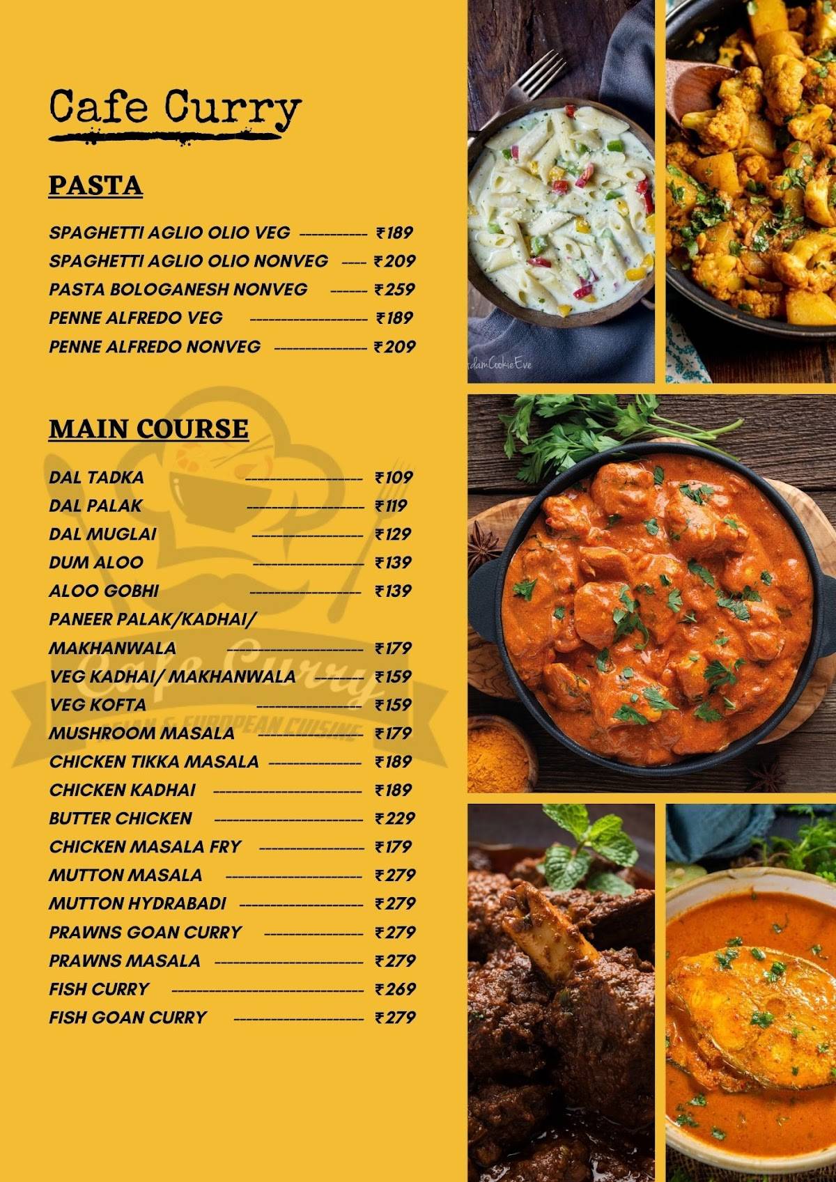 Menu at Cafe Curry, Chennai