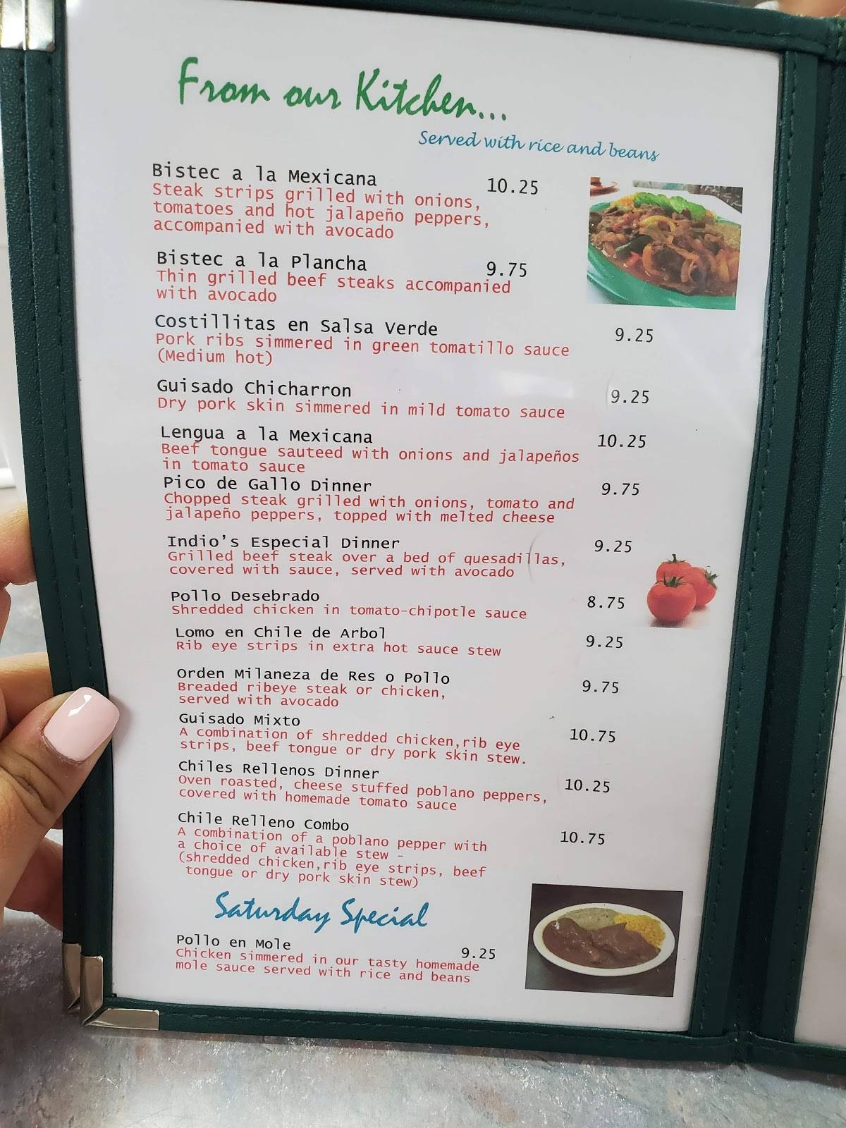 Menu at El Indio Cocina Mexicana restaurant, Chicago