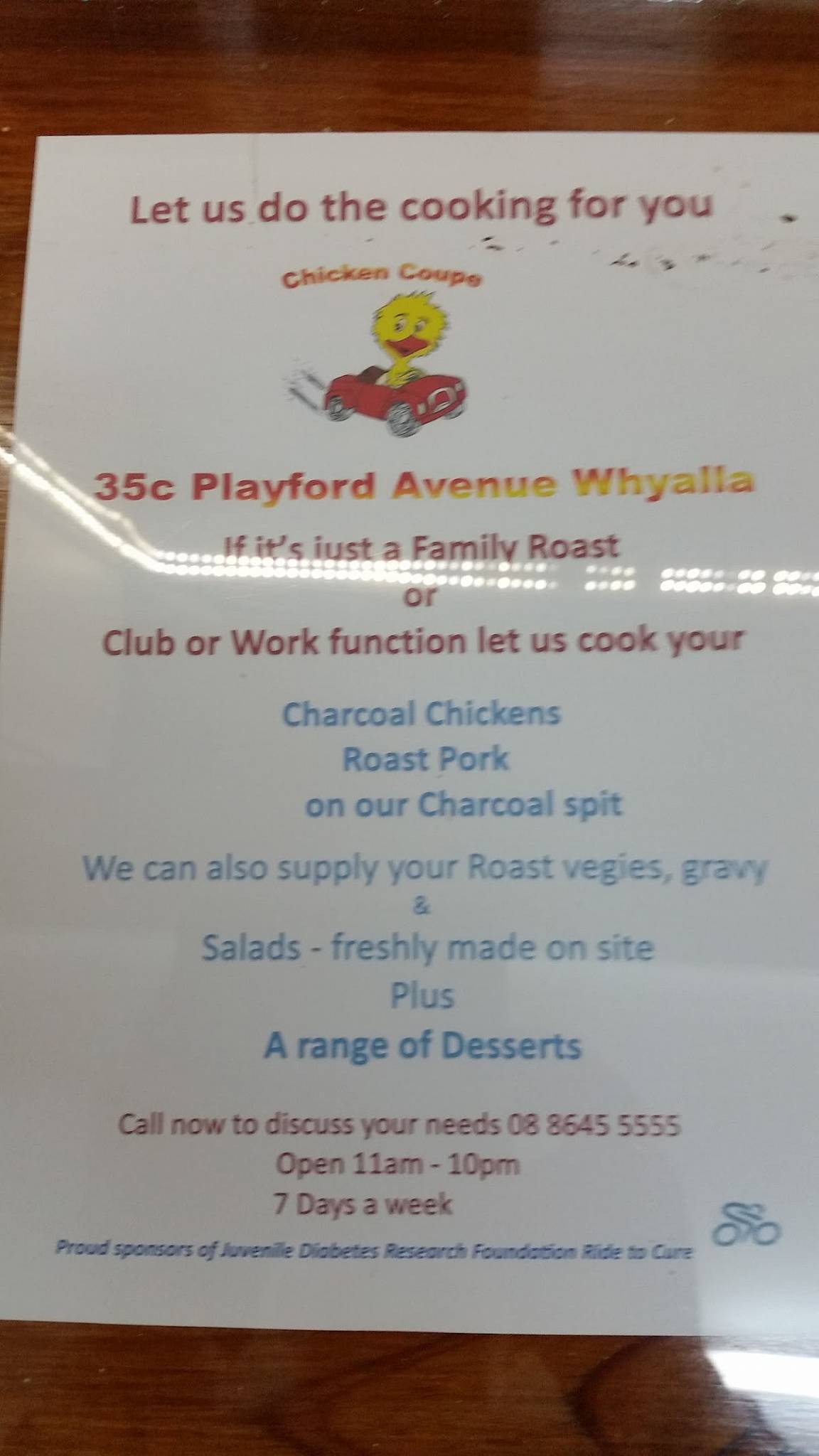 Menu at Chicken Coupe Whyalla fast food, Whyalla Playford