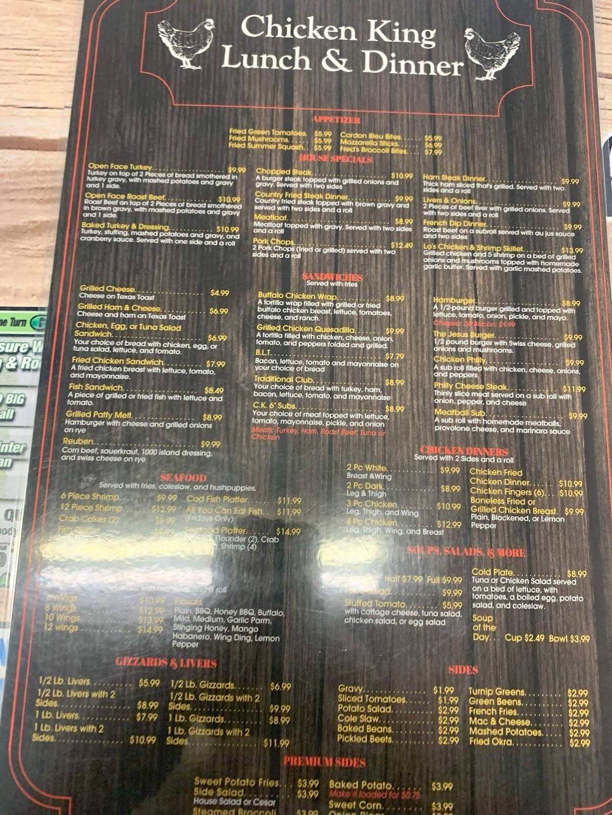 Menu at Chicken King restaurant, Hernando