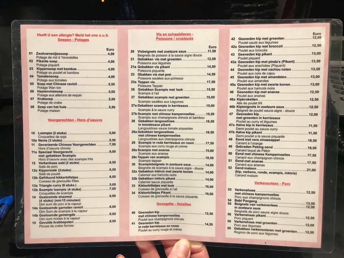 Menu au China Tao Jan Ting, Grimbergen