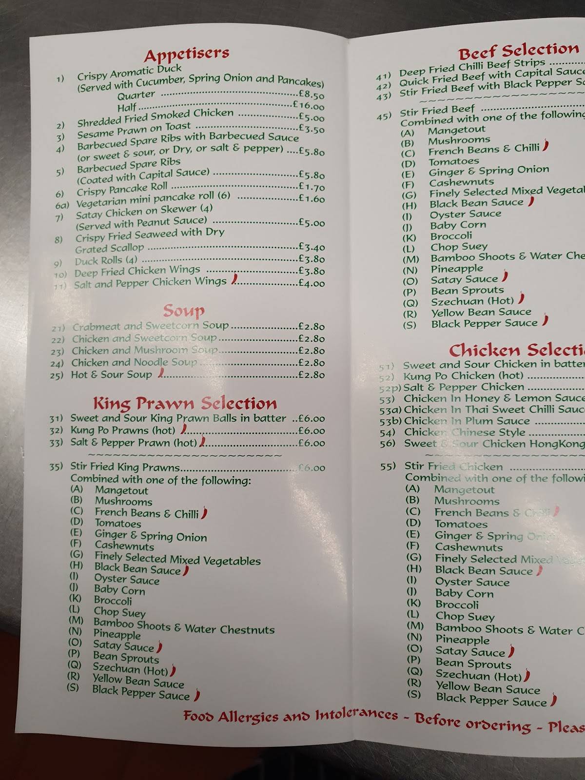 Menu at Chinatown fast food, Ringwood