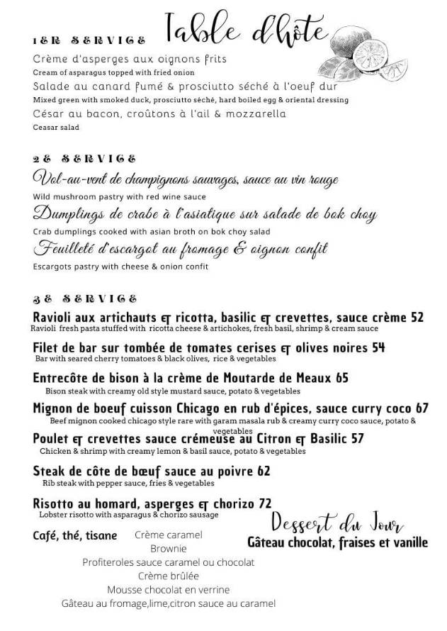 Menu at Citron et Basilic restaurant, Huntingdon