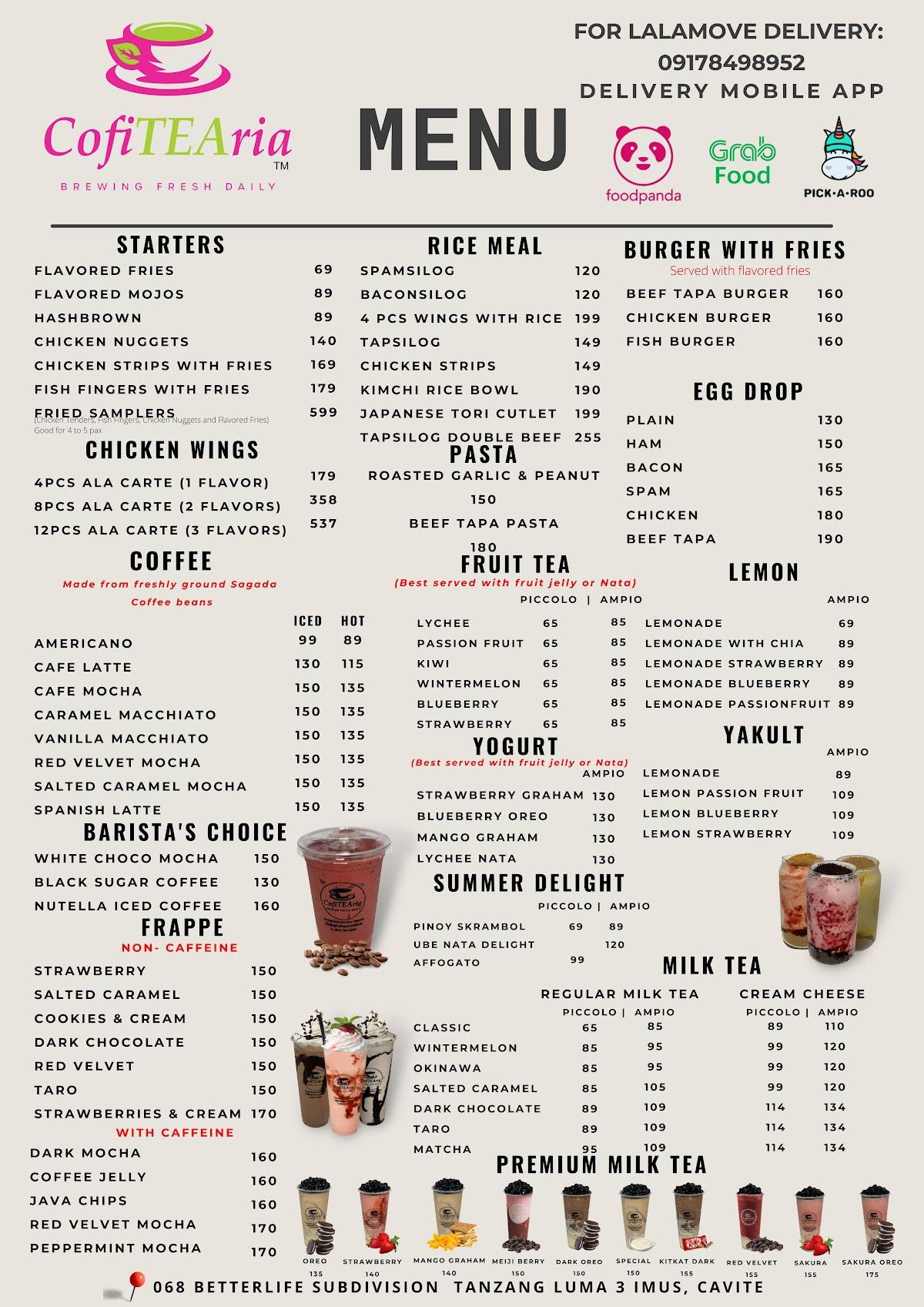 Menu at CofiTEAria Milk Tea & Coffee House - Imus, Imus