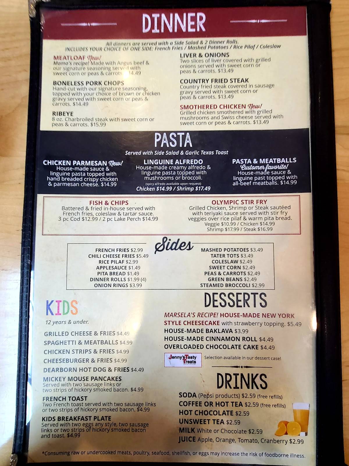 Menu at The Olympic Diner restaurant, Hilliard