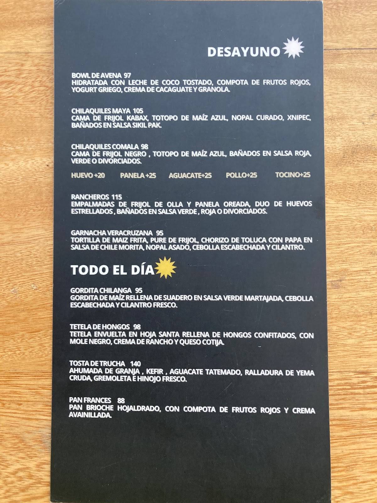 Menu at Barra de Café - Comala, Guadalajara, Manuel M. Dieguez 15