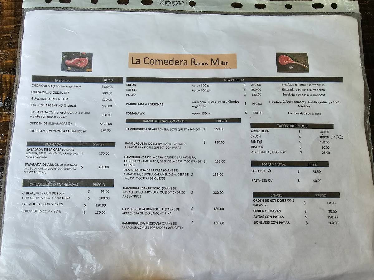 Menu at Comedera Ramos Millan restaurant, Mexico