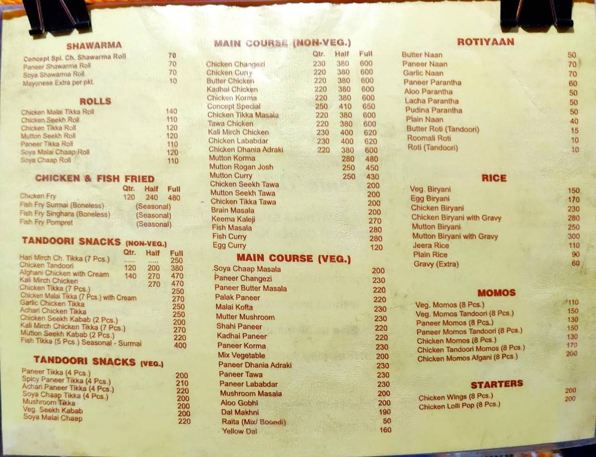Menu at Concept Shawarma, New Delhi, 142 Defence Colony Flyover