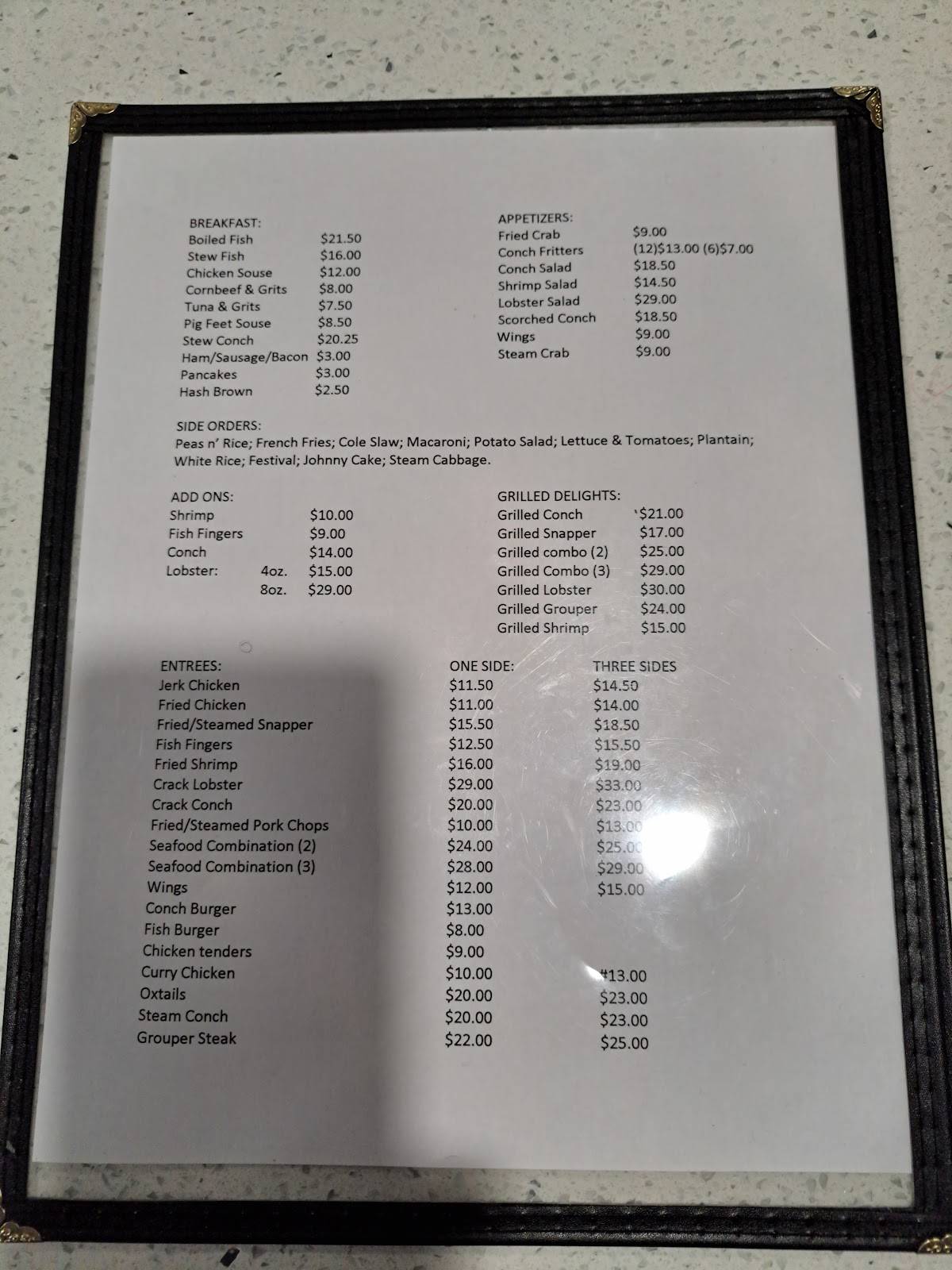 Menu at Conch Heaven restaurant, Miami, NW 27th Ave