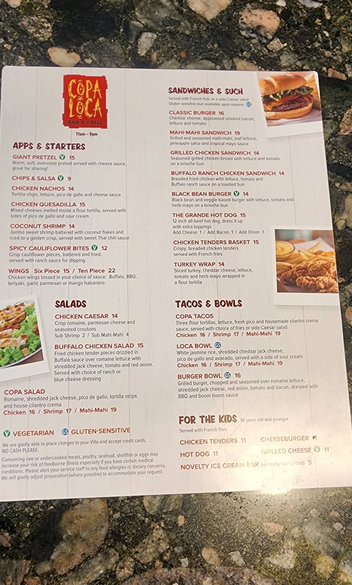 Menu at Copa Loca Bar & Grill, Orlando