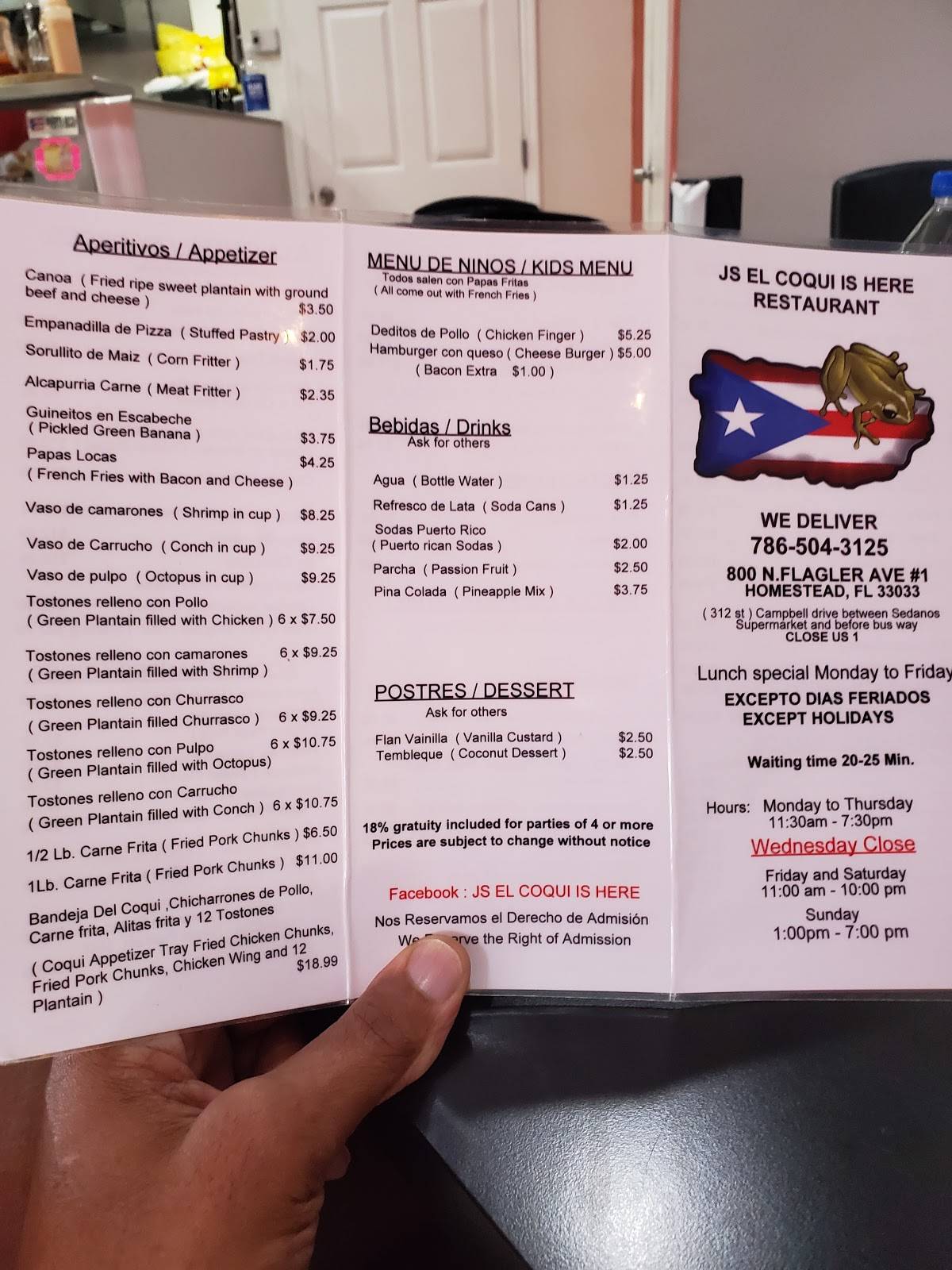 Menu at Coqui by Tayta's restaurant, Homestead