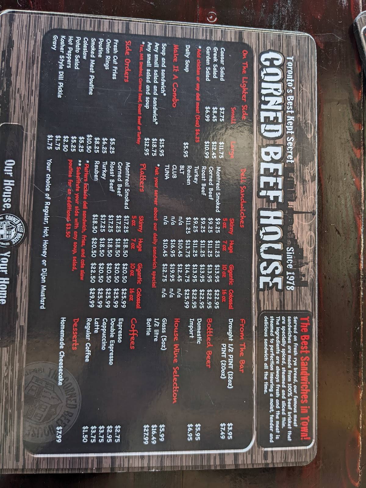 Menu at Corned Beef House restaurant, Vaughan, 120 Whitmore Rd #19
