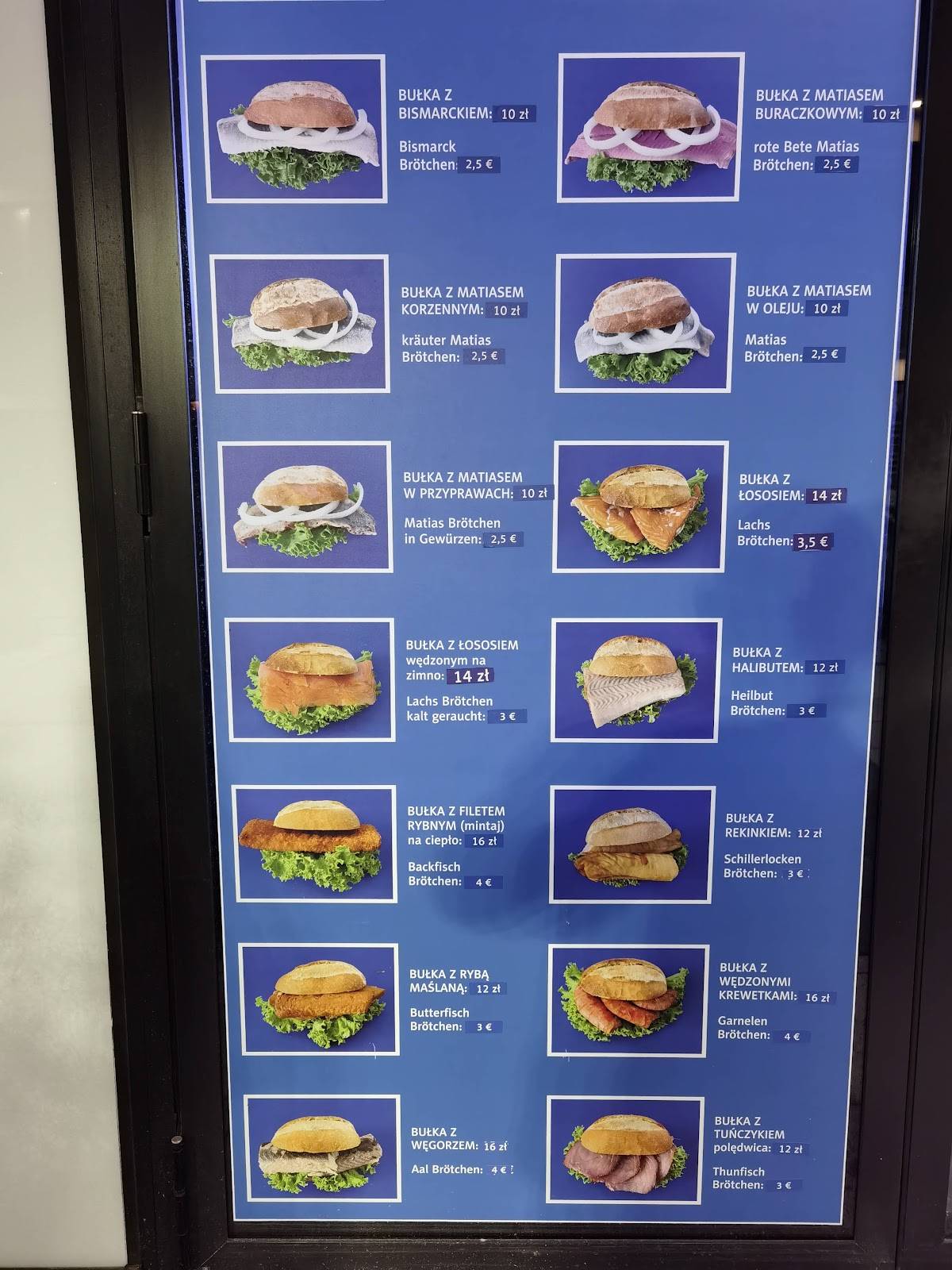 Menu at Costa Brava restaurant, Swinoujscie