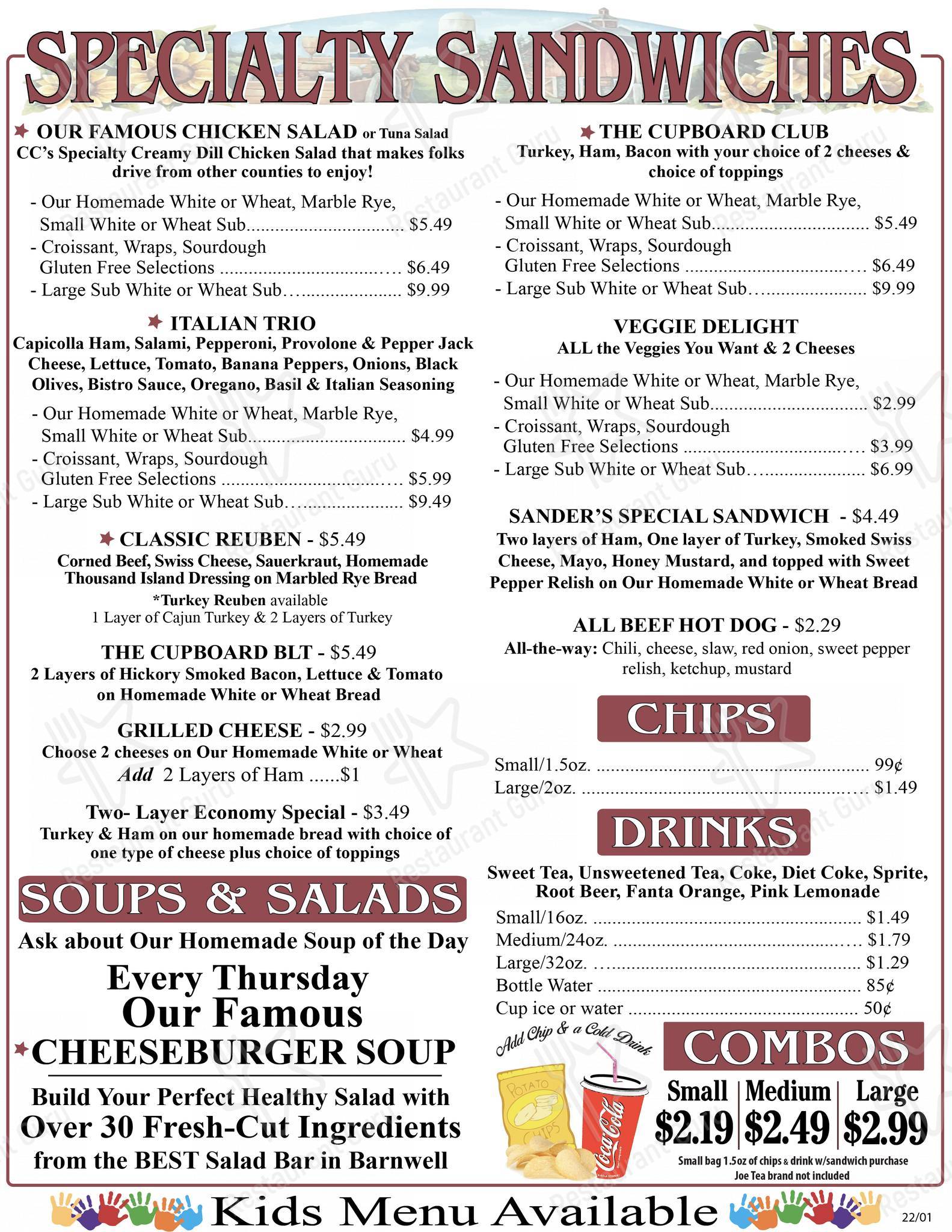 Menu at Country Cupboard of Barnwell, Barnwell