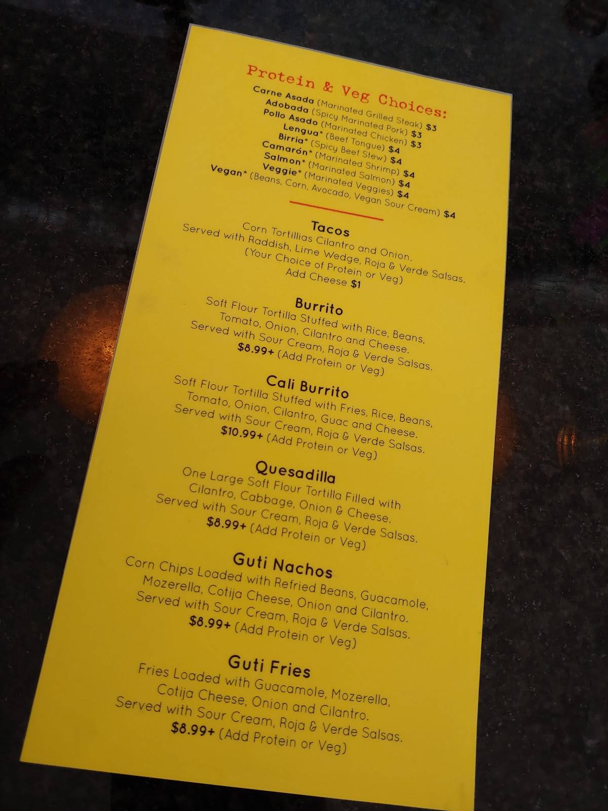 Menu at OLLA Taqueria restaurant, Covington