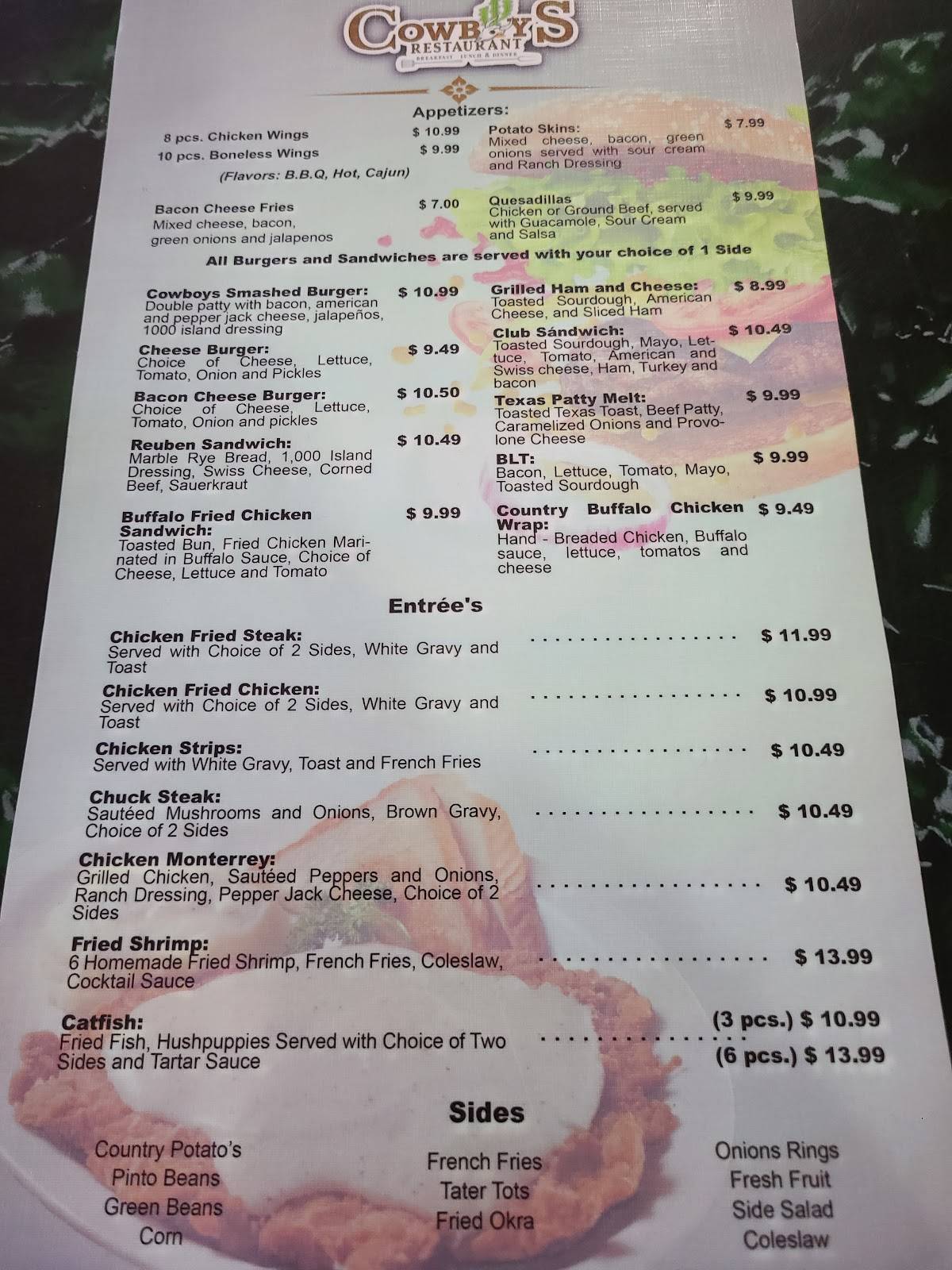 Menu at Cowboys Restaurant, Krum