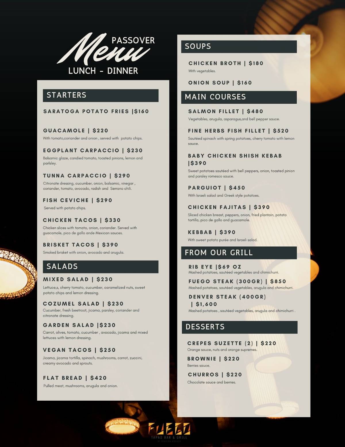 Menu at Fuego Restaurant Cozumel, San Miguel de Cozumel