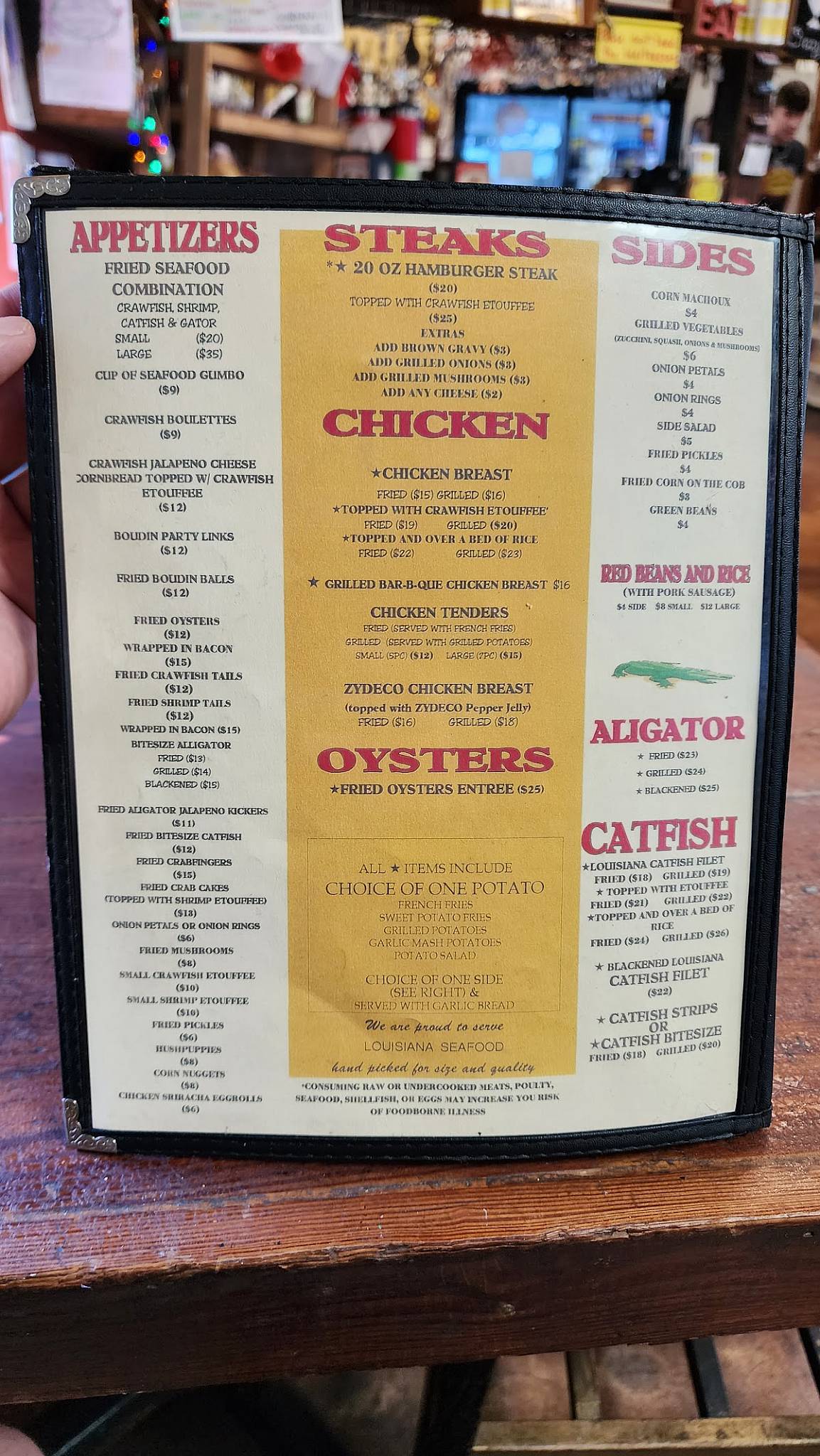 Menu at Crazy Bout Crawfish restaurant, Breaux Bridge