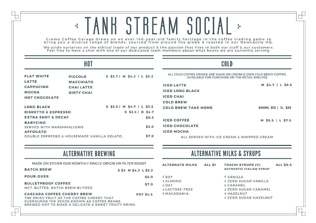 Menu at Crema Coffee Garage cafe, Enoggera