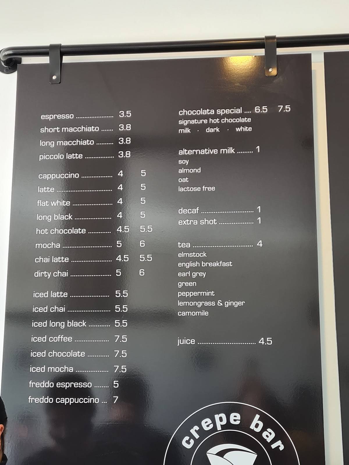 Menu at Crepe Bar, North Adelaide