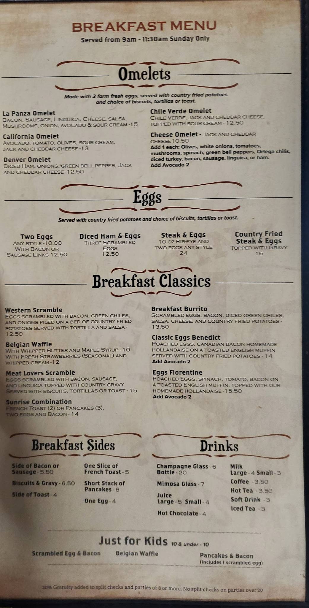 Menu at Loading Chute Restaurant and Barn, Creston