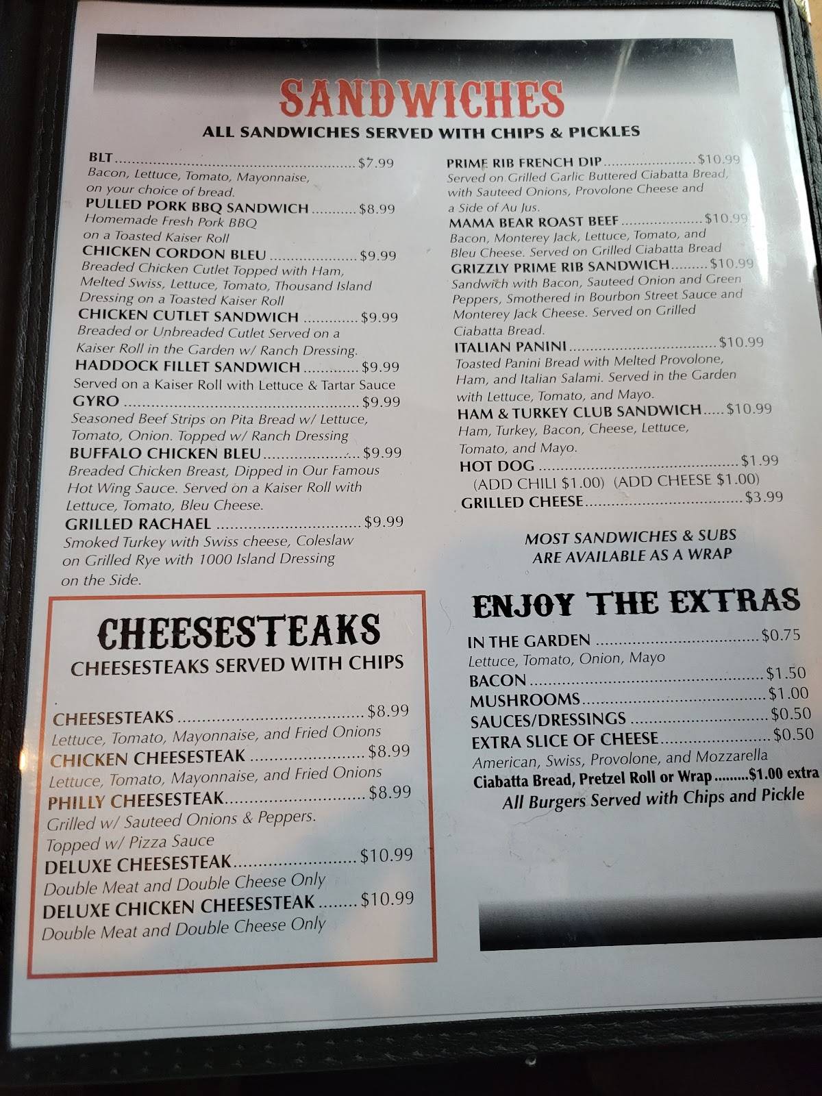 Menu at Crippled Bear Inn pub & bar, Williamsport, Lycoming Creek Rd