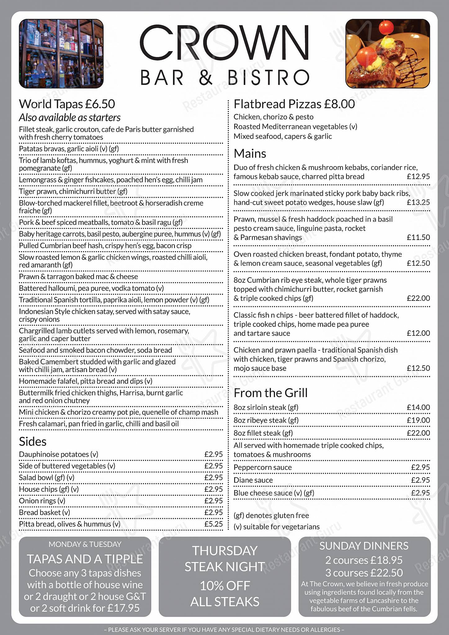 Menu at The Crown Bar & Bistro, Morecambe