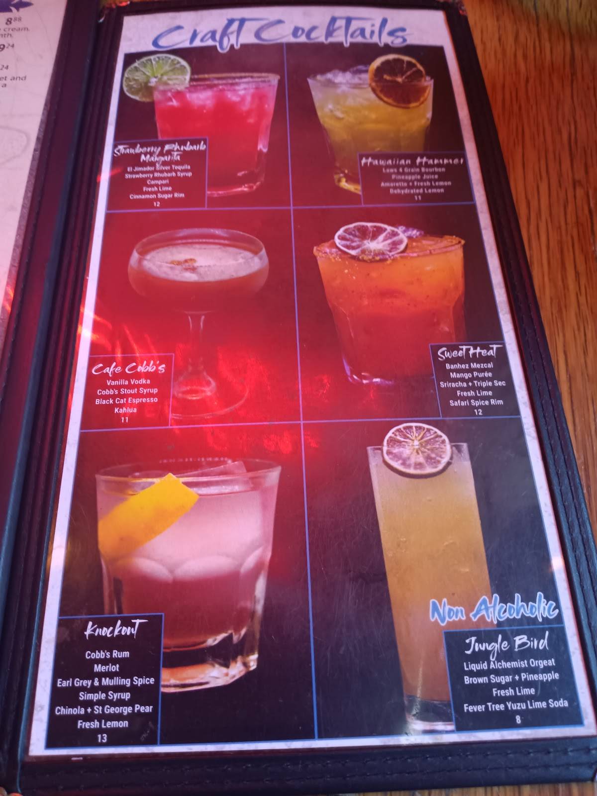 Menu at D.C. Cobb's pub & bar, McHenry