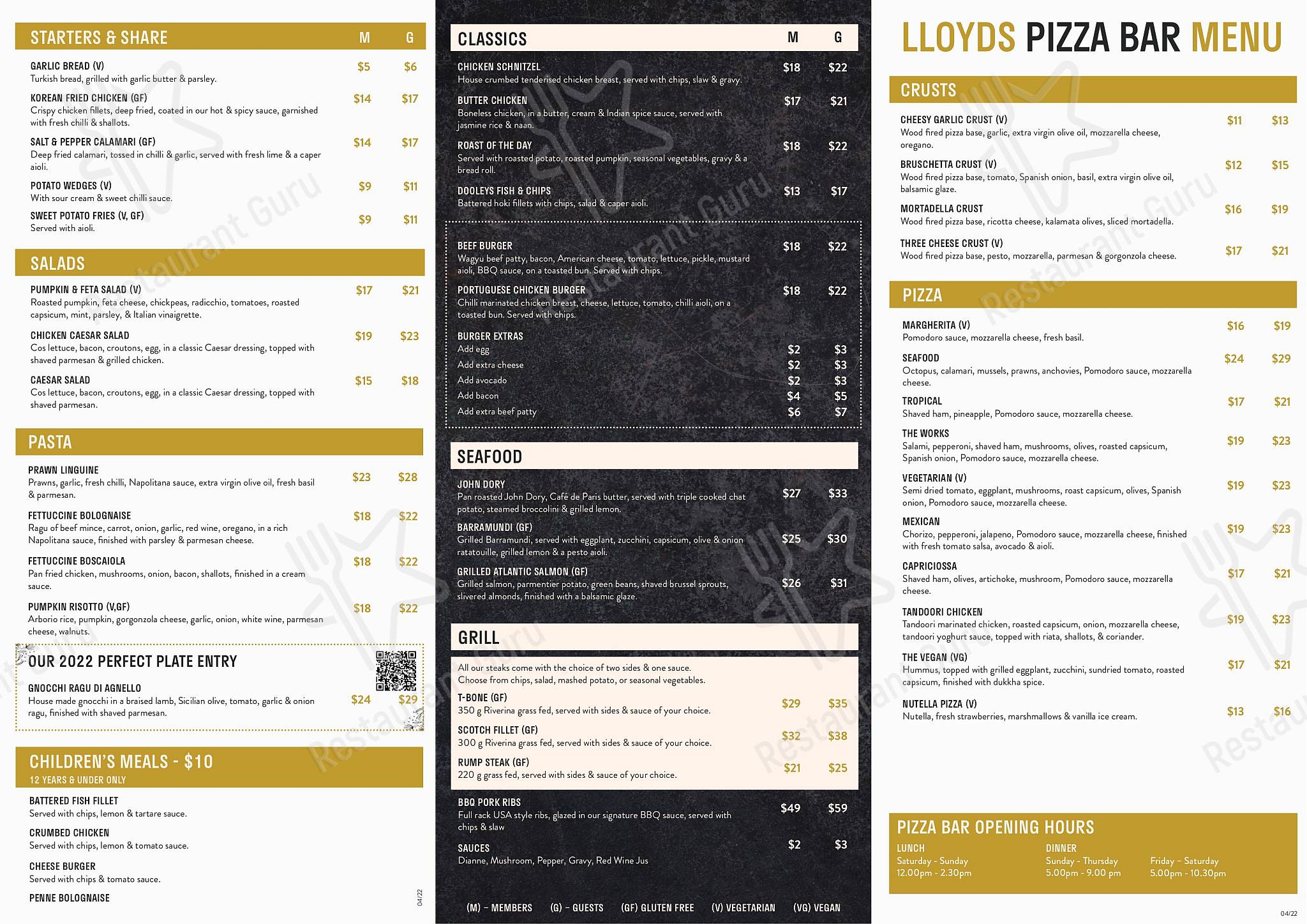 Menu at Regent St Pavilion pub & bar, Regents Park