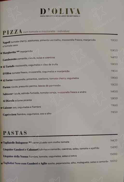 Menu em Restaurante d'Oliva, Matosinhos