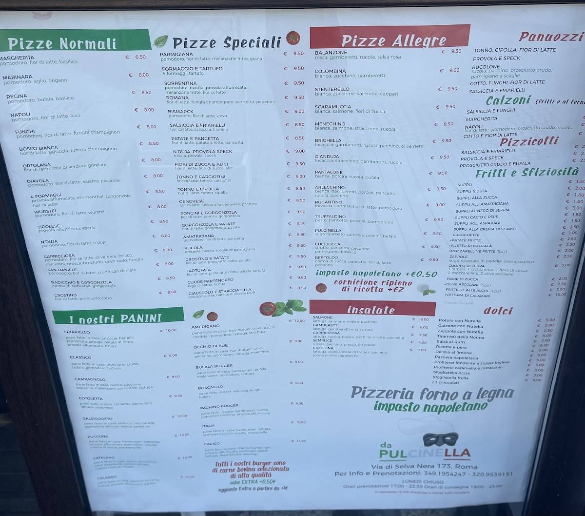 Menu da Da Pulcinella Pizzeria Forno a Legna, Roma