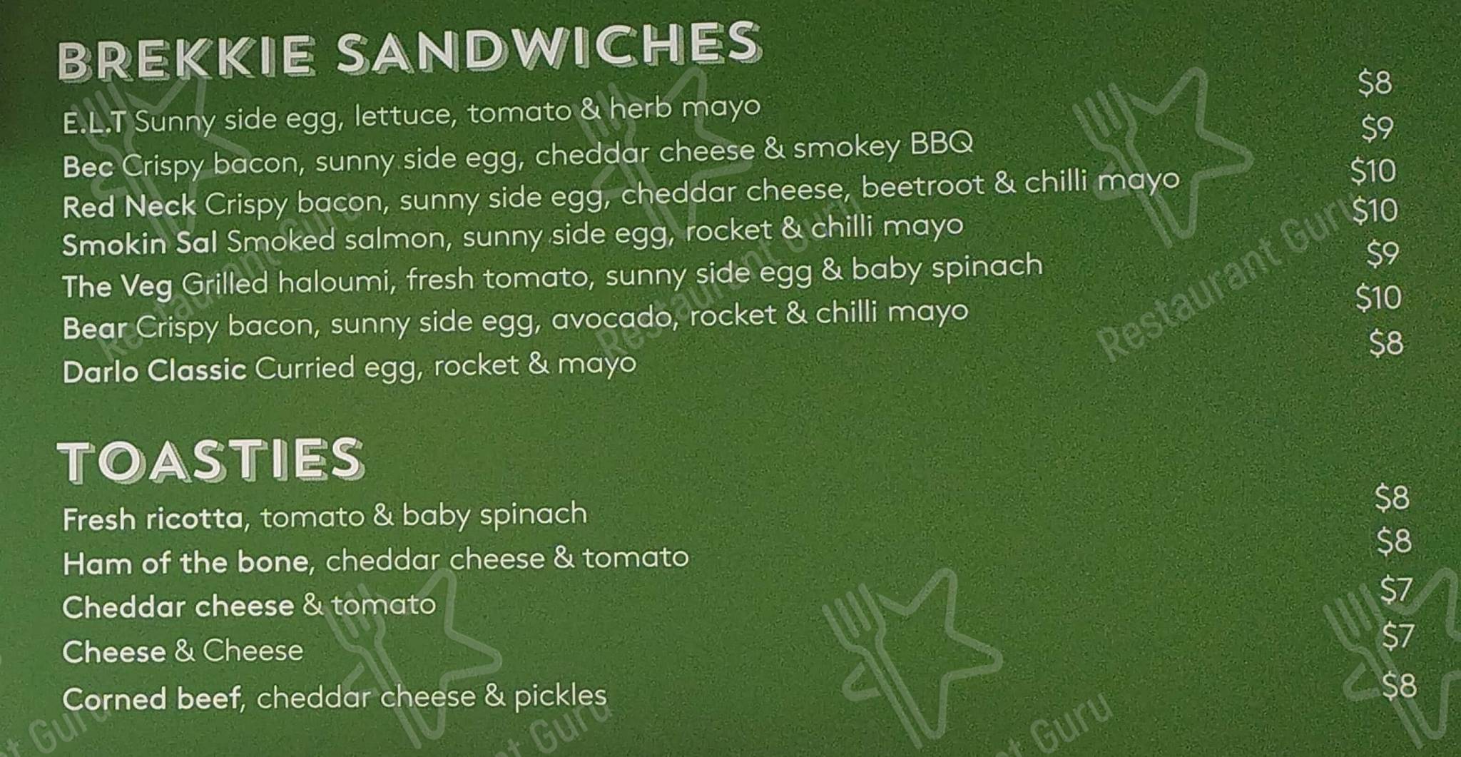 Menu at Darlo Deli cafe, Darlinghurst