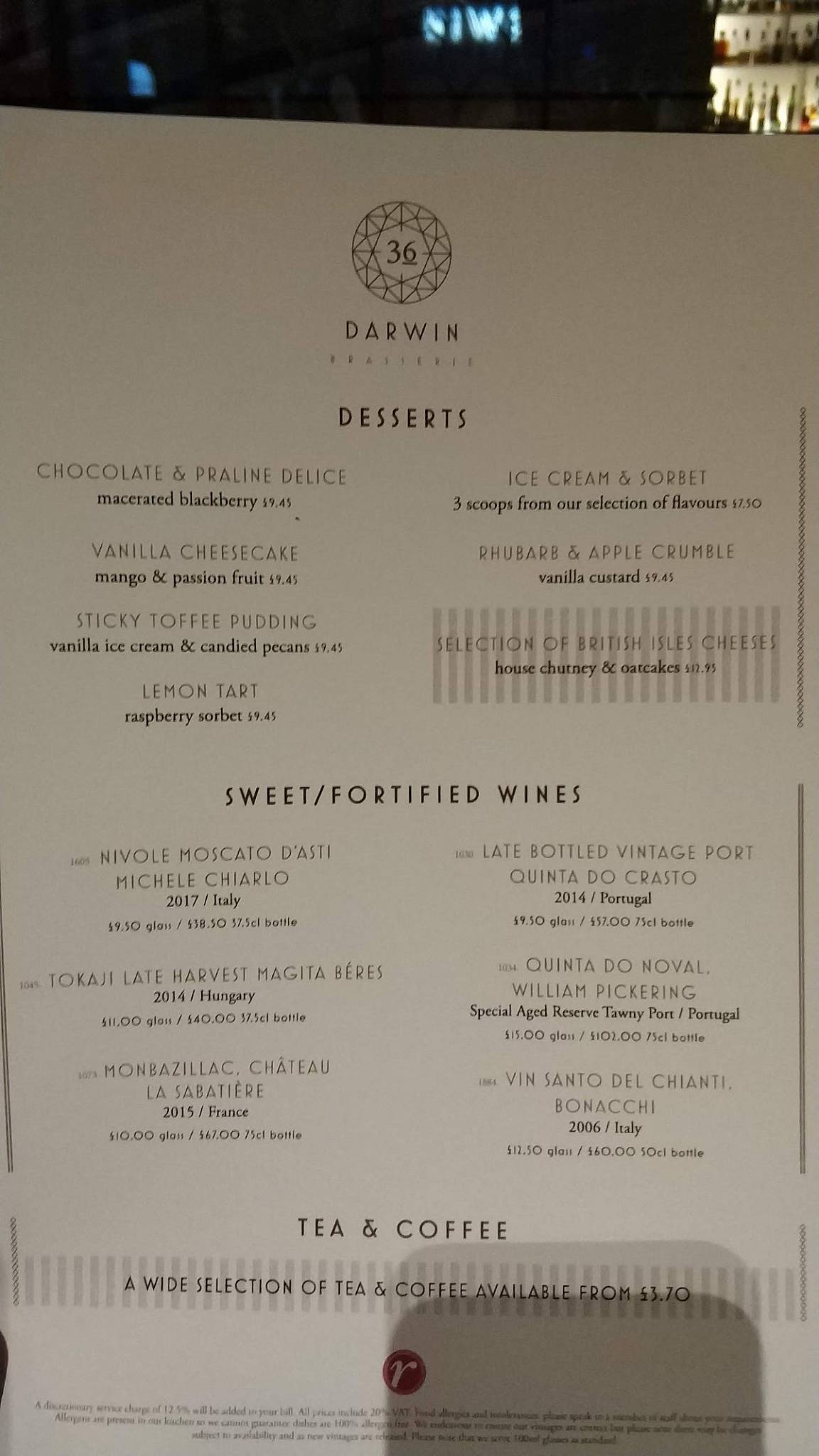 Menu at Darwin Brasserie pub & bar, London, Level 36