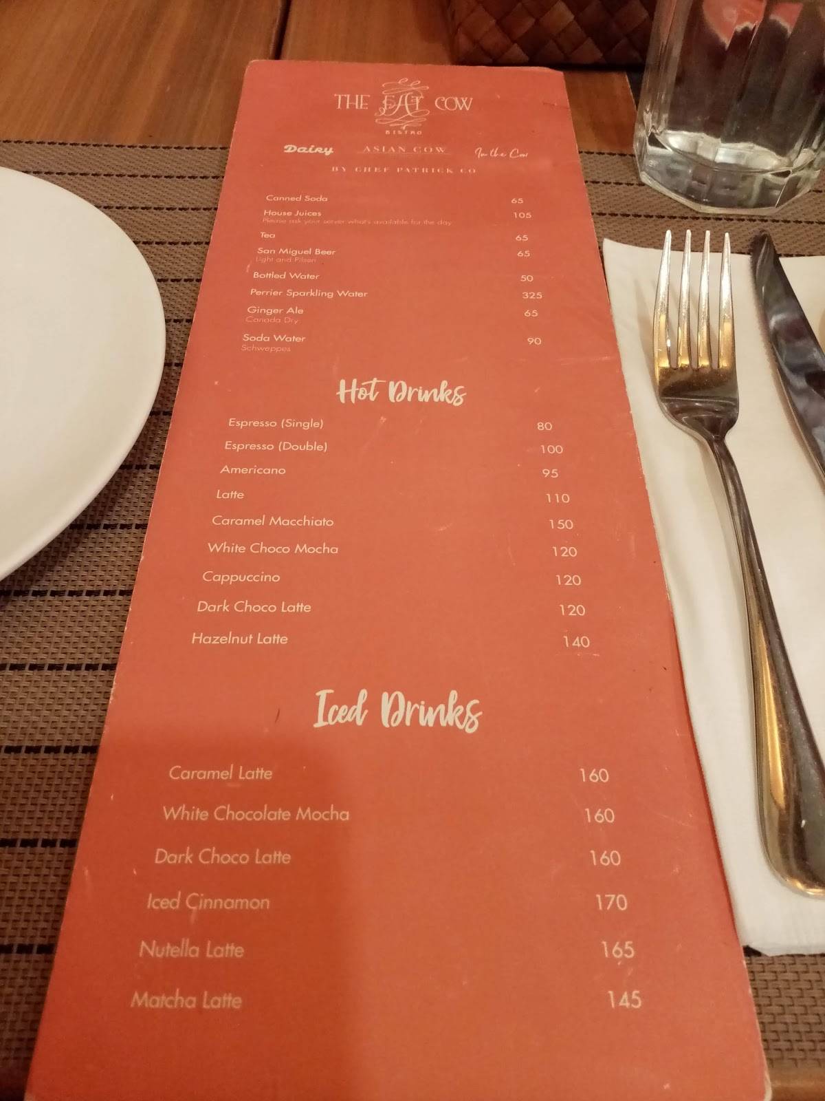 Menu at The Fat Cow restaurant, Davao City