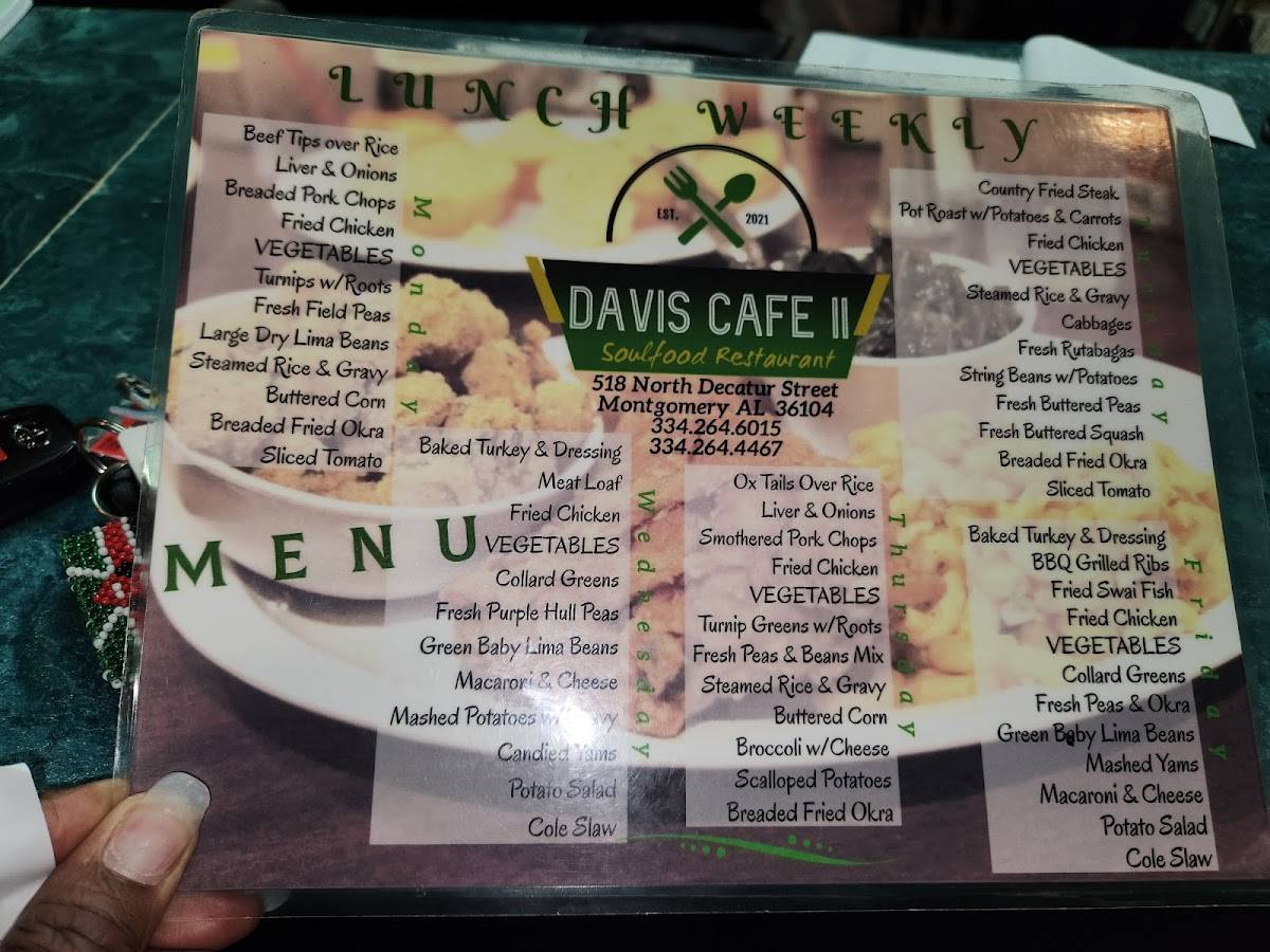 Menu at Davis Cafe, Montgomery