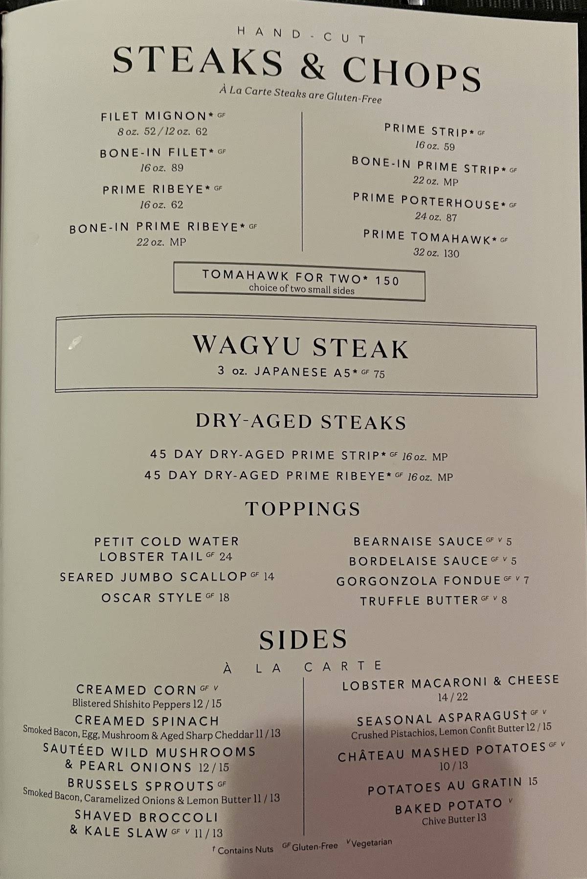Menu at Del Frisco's Double Eagle Steakhouse, Las Vegas