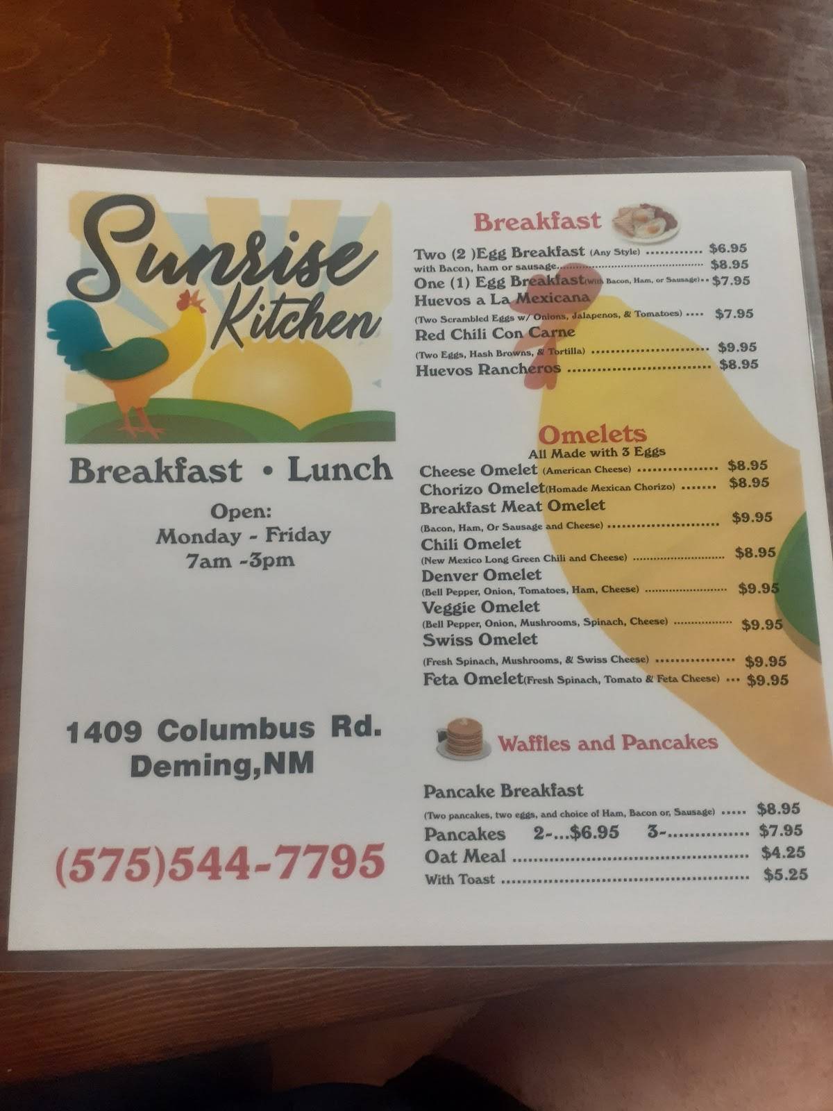 Menu at Sunrise Kitchen restaurant, Deming